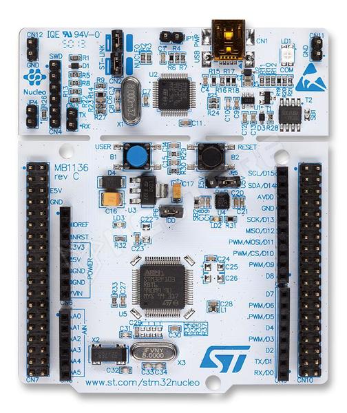 NUCLEO-F103RB / Fejlesztői panel, STM32F103RBT6 MCU, on-board debugger, Arduino Uno kompatibilis ...